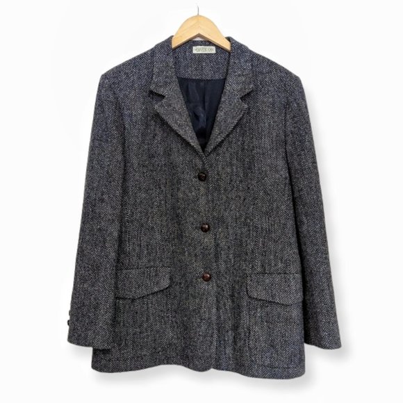 Orvis | Jackets & Coats | Orvis Gray Blue Wool Harris Tweed Womens Herringbone Blazer Coat ...